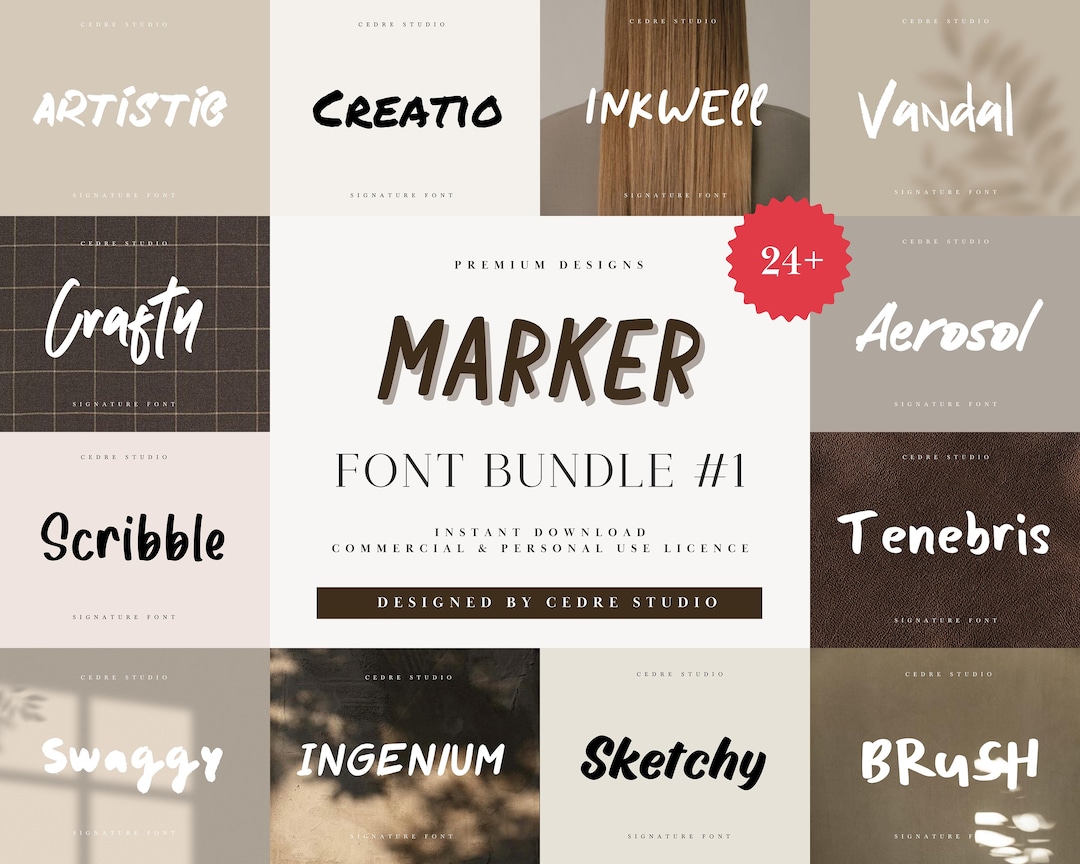 Marker Font Bundle 1, Bold Marker Fonts OTF, Sharpie Pen Font, Black ...