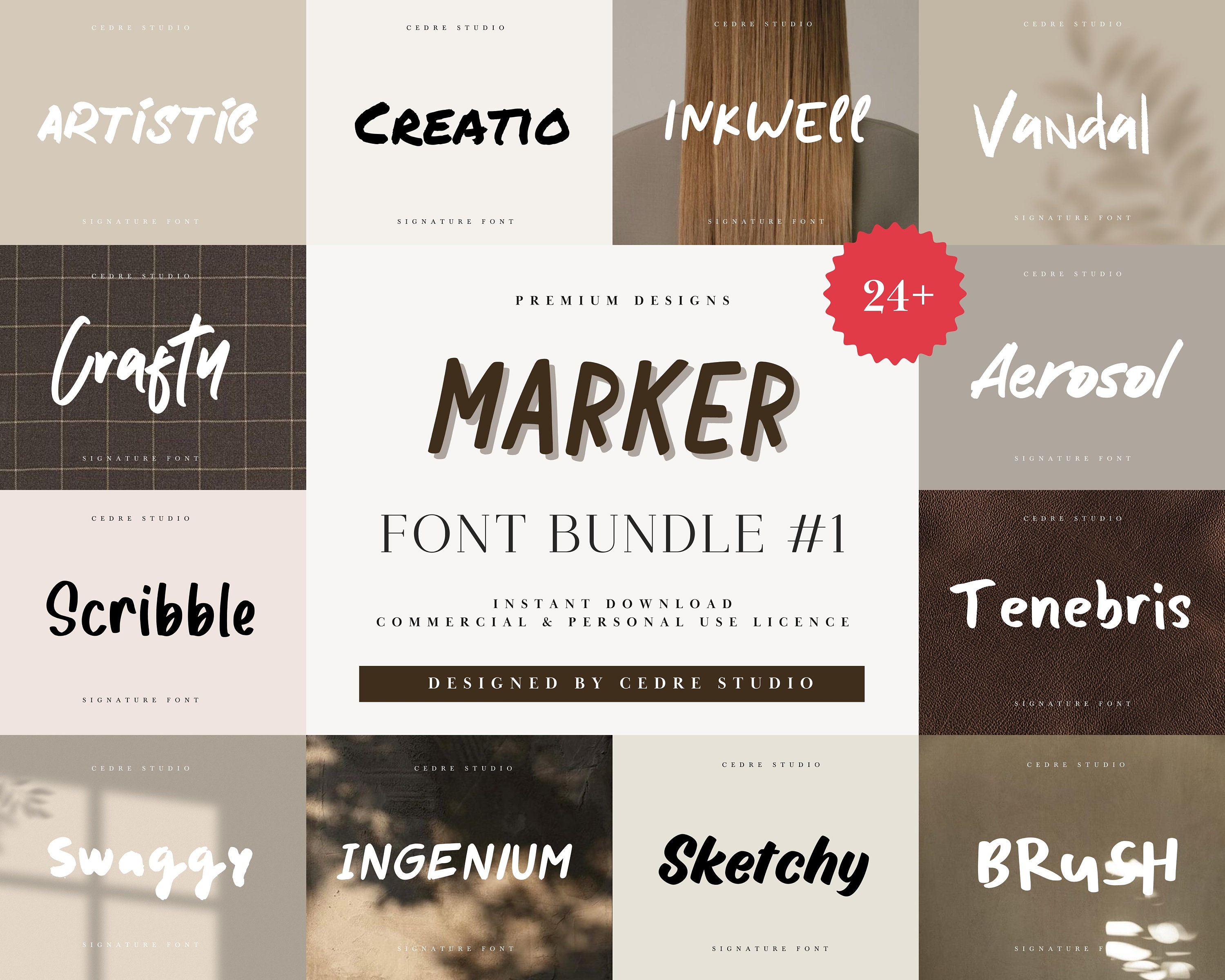 Marker Font Bundle 1, Bold Marker Fonts OTF, Sharpie Pen Font, Black ...