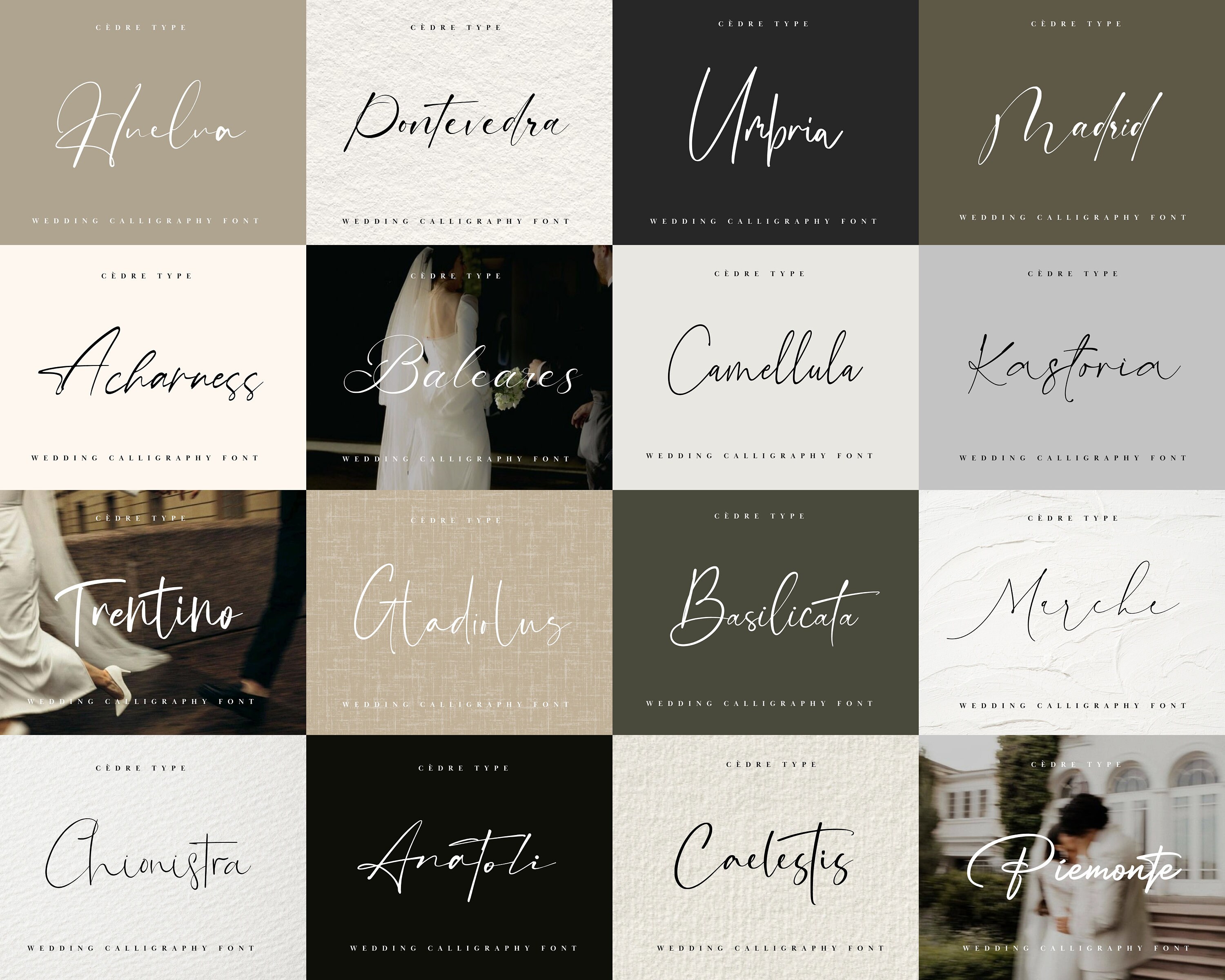 Wedding Calligraphy Fonts Bundle 1, Cursive Wedding Font OTF ...