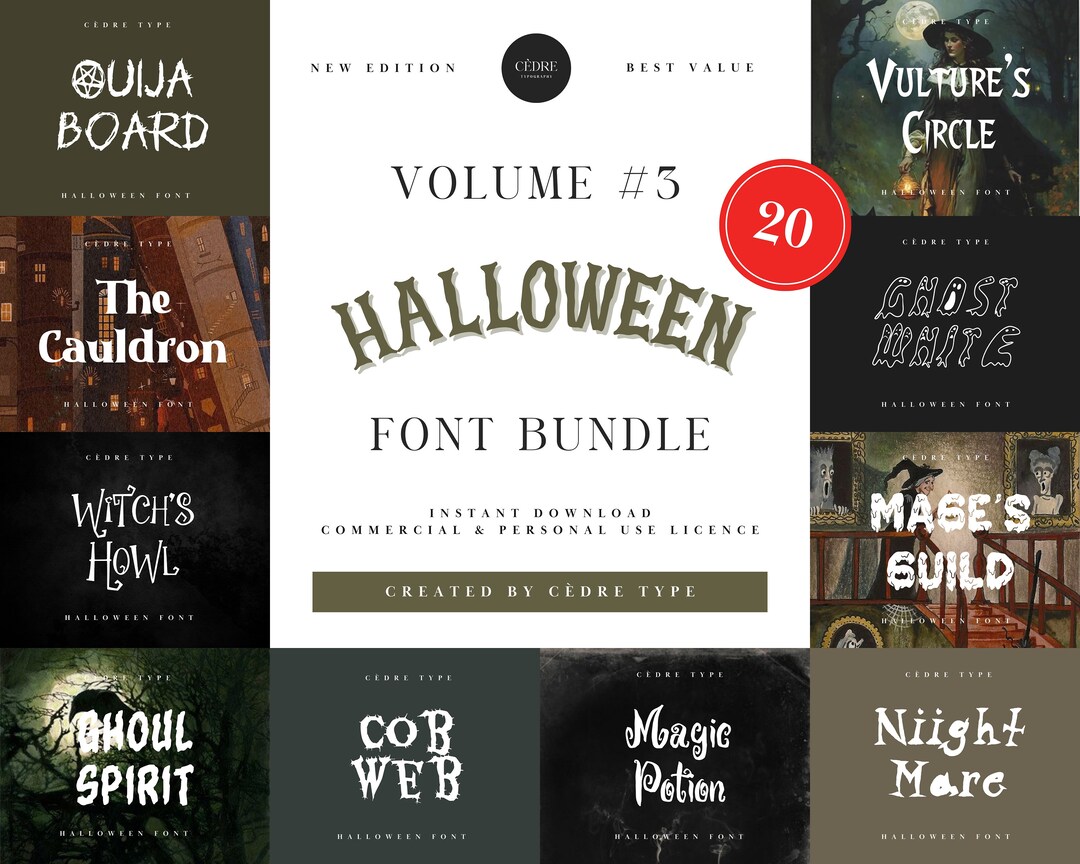 Halloween Font Bundle 3, Gory Retro Halloween Font OTF, Logo Fonts ...