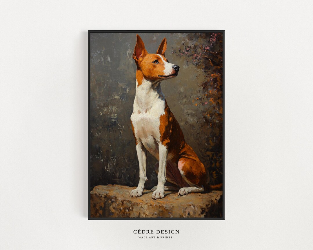 Basenji Dog Oil Painting, Cute Basenji Dog Wall Art, Basenji Puppy Poster, Dog Pup Print ...