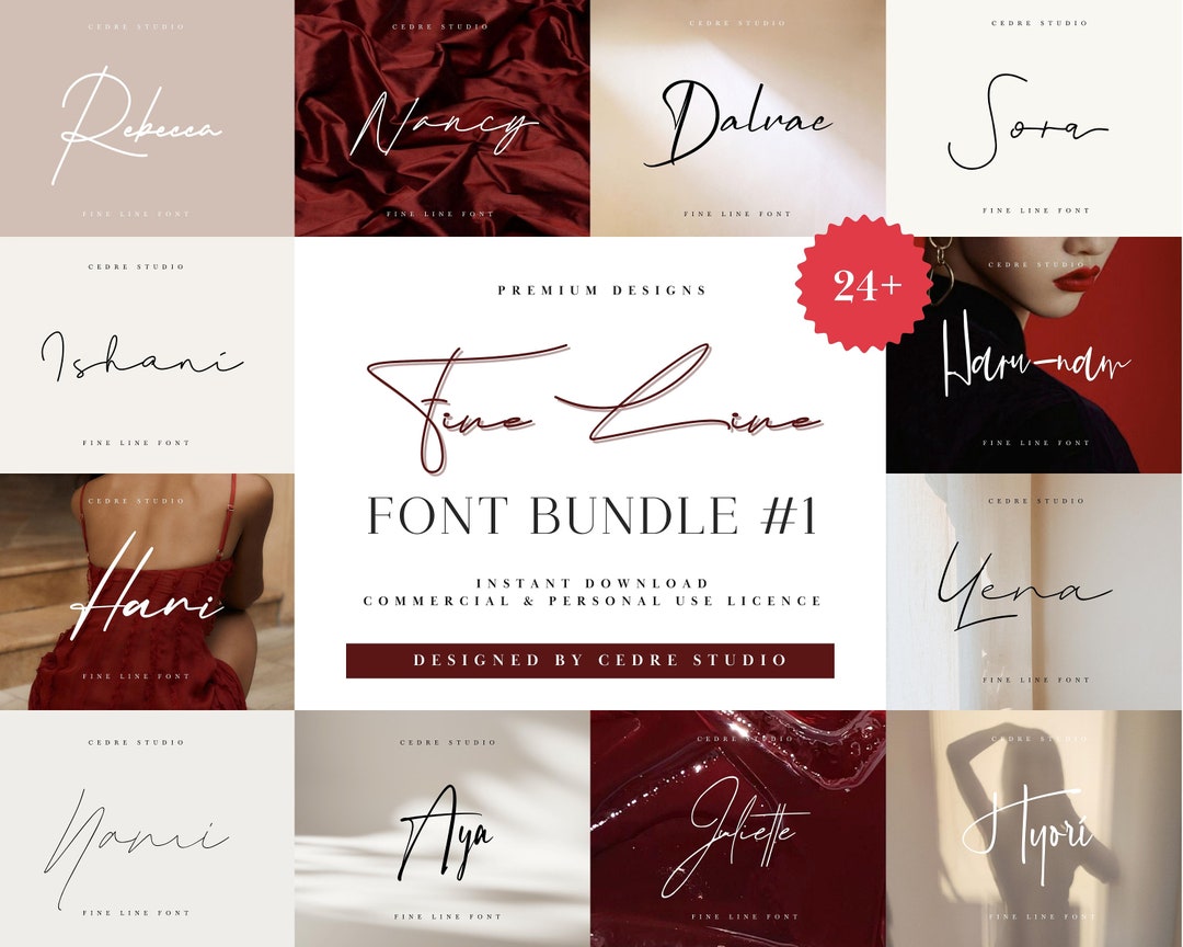 Fine Line Fonts Bundle 1, Cursive Fine Line Font OTF, Procreate Fonts ...