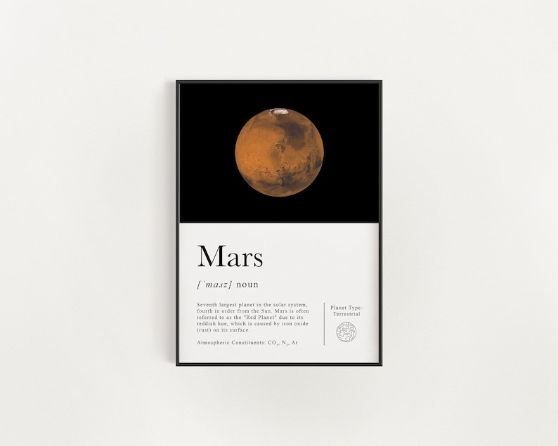 Mars Print, Printable Mars Wall Art Decor, Infographic Minimalistic ...