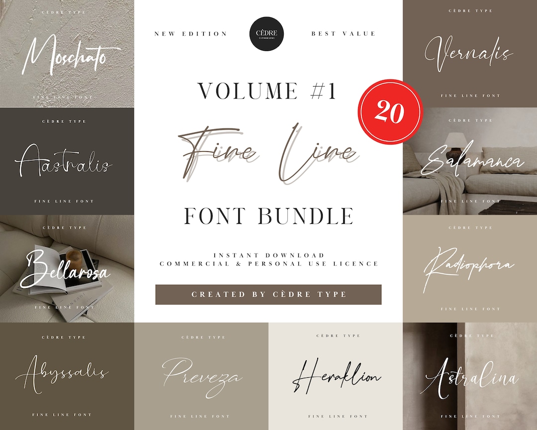 Fine Line Fonts Bundle 1, Cursive Fine Line Font OTF, Procreate Fonts ...