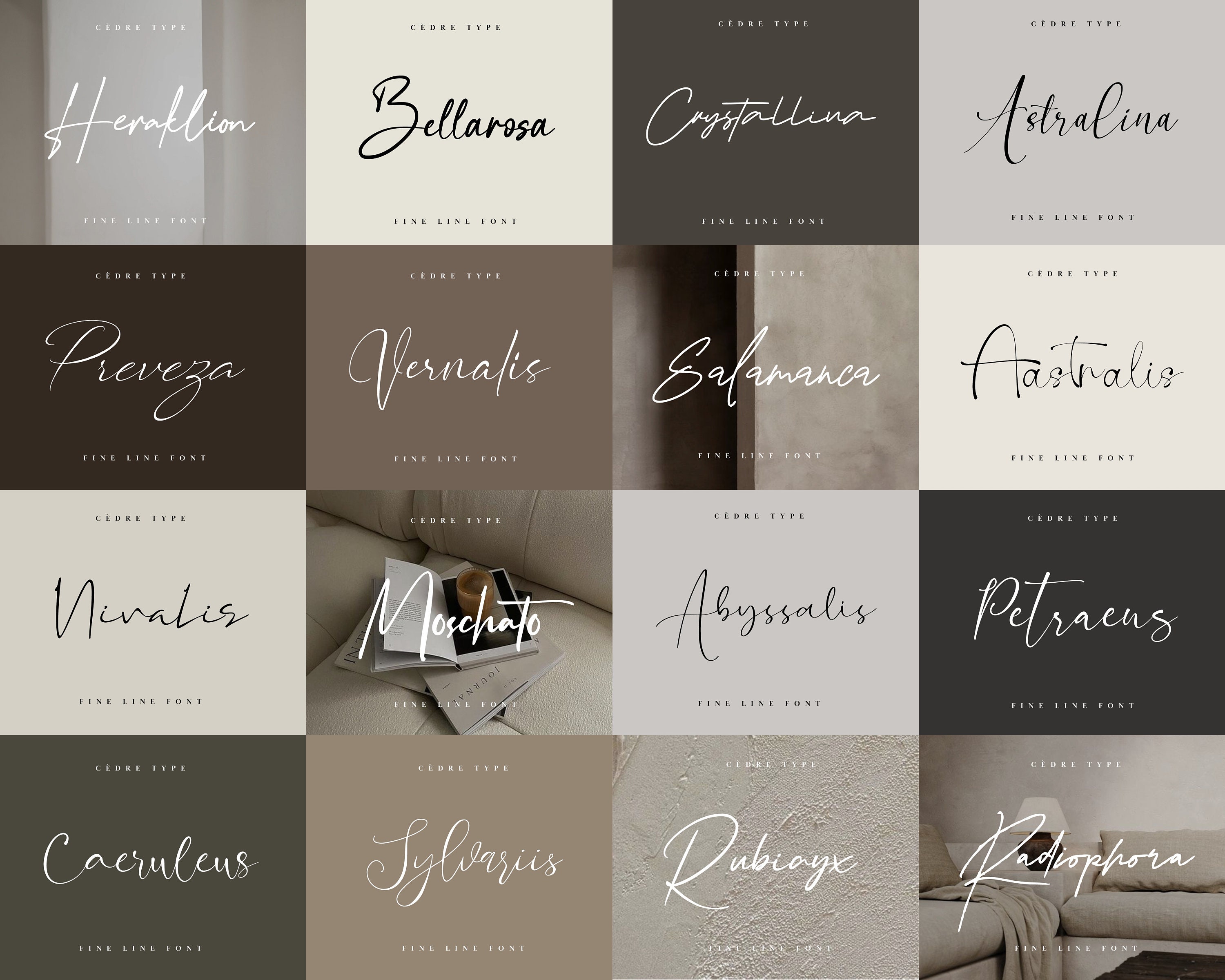 Fine Line Fonts Bundle 1, Cursive Fine Line Font OTF, Procreate Fonts ...