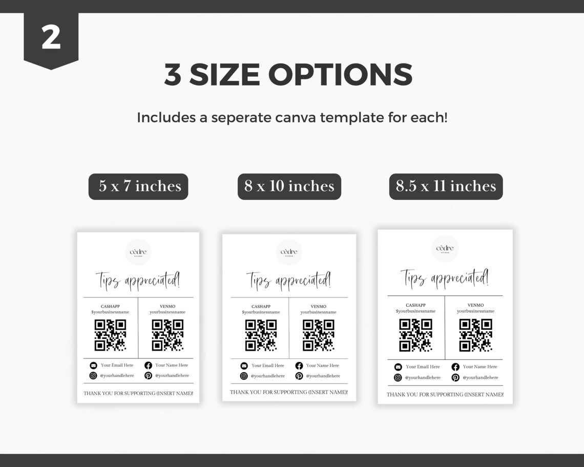 Virtual Tip Jar Sign, Tips QR Code Sign, Editable Small Business ...
