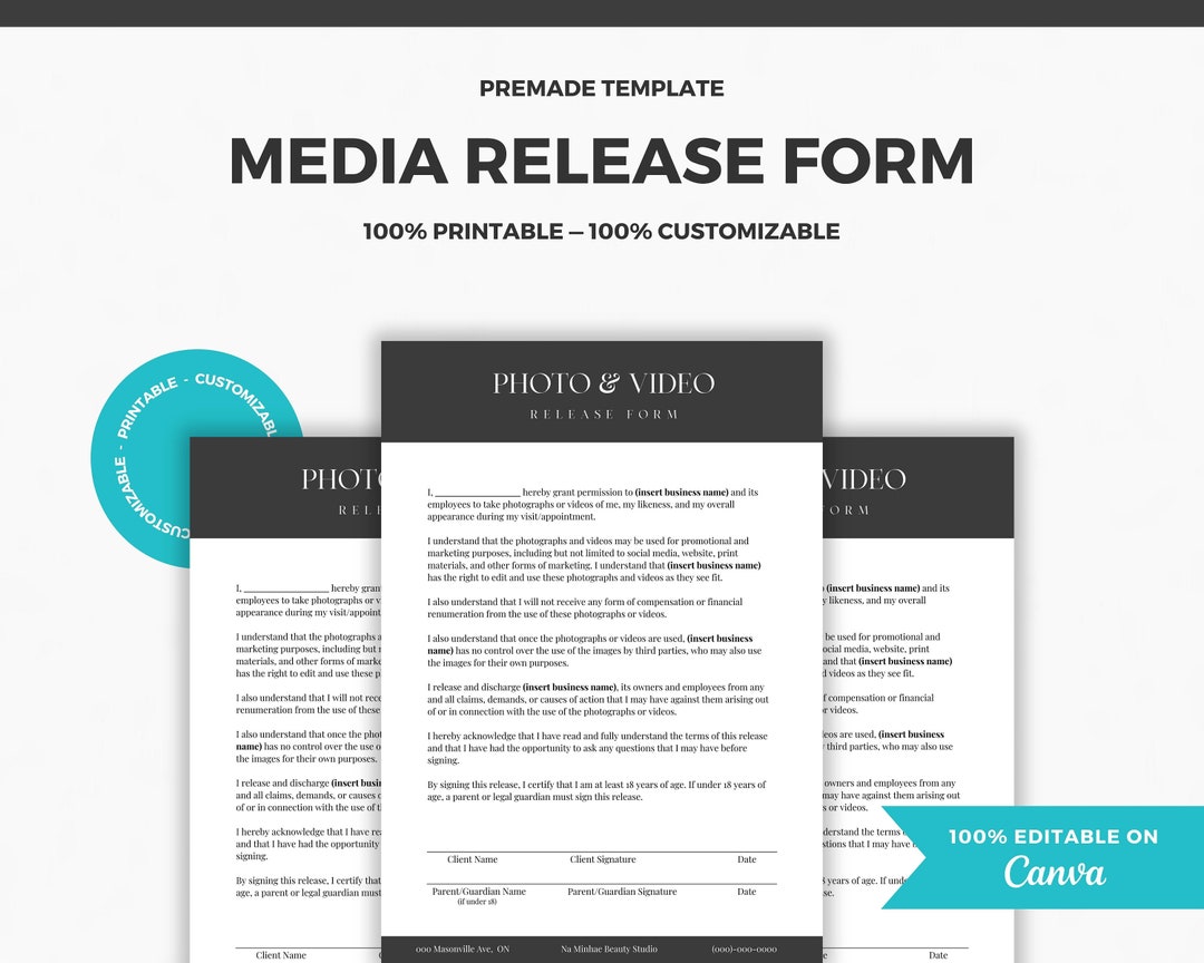 Editable Photo and Video Release Form, Printable Photo and Video ...
