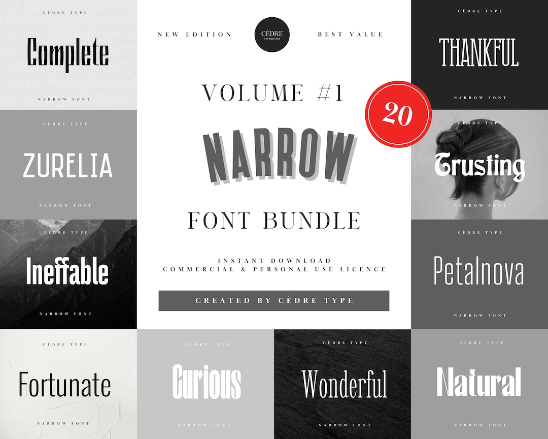 Narrow Fonts Bundle 1, Condensed Narrow Font, Procreate Fonts, Canva ...