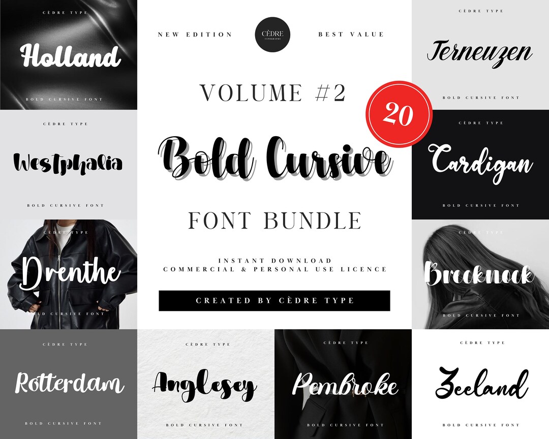 Bold Cursive Fonts Bundle 2, Beautiful Bold Cursive Font OTF, Procreate ...