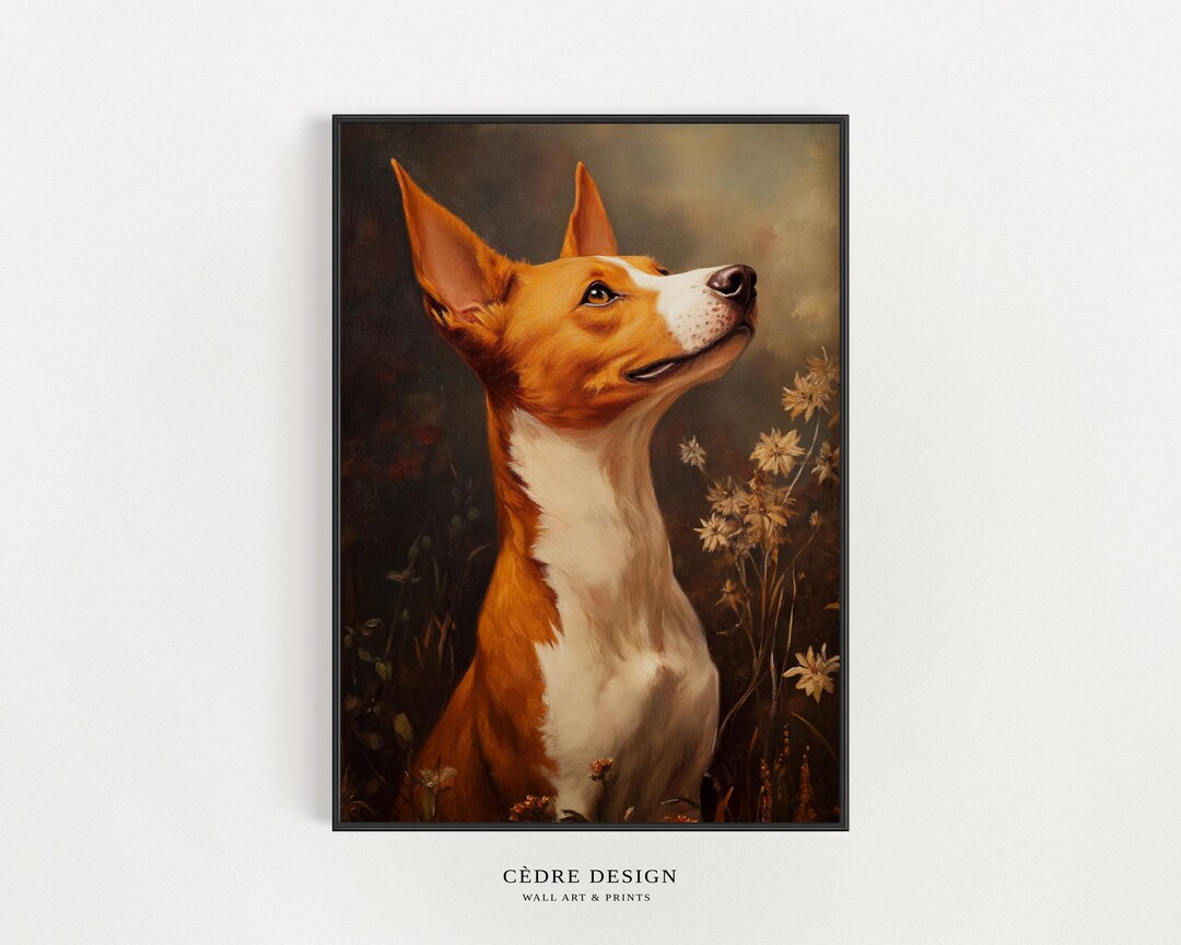 Basenji Dog Oil Painting, Cute Basenji Dog Wall Art, Basenji Puppy Poster, Basenji Pup Print ...