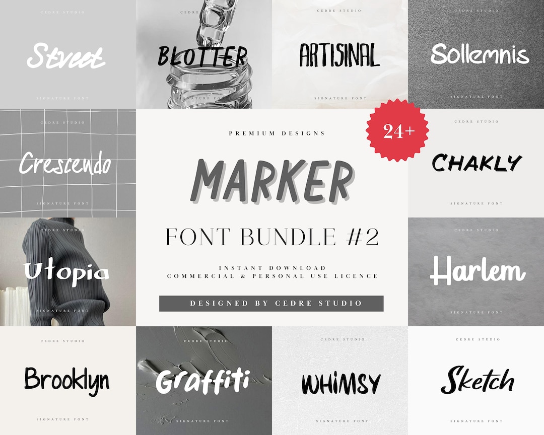 Marker Font Bundle 2, Sharpie Marker Fonts OTF, Procreate Fonts, Canva ...