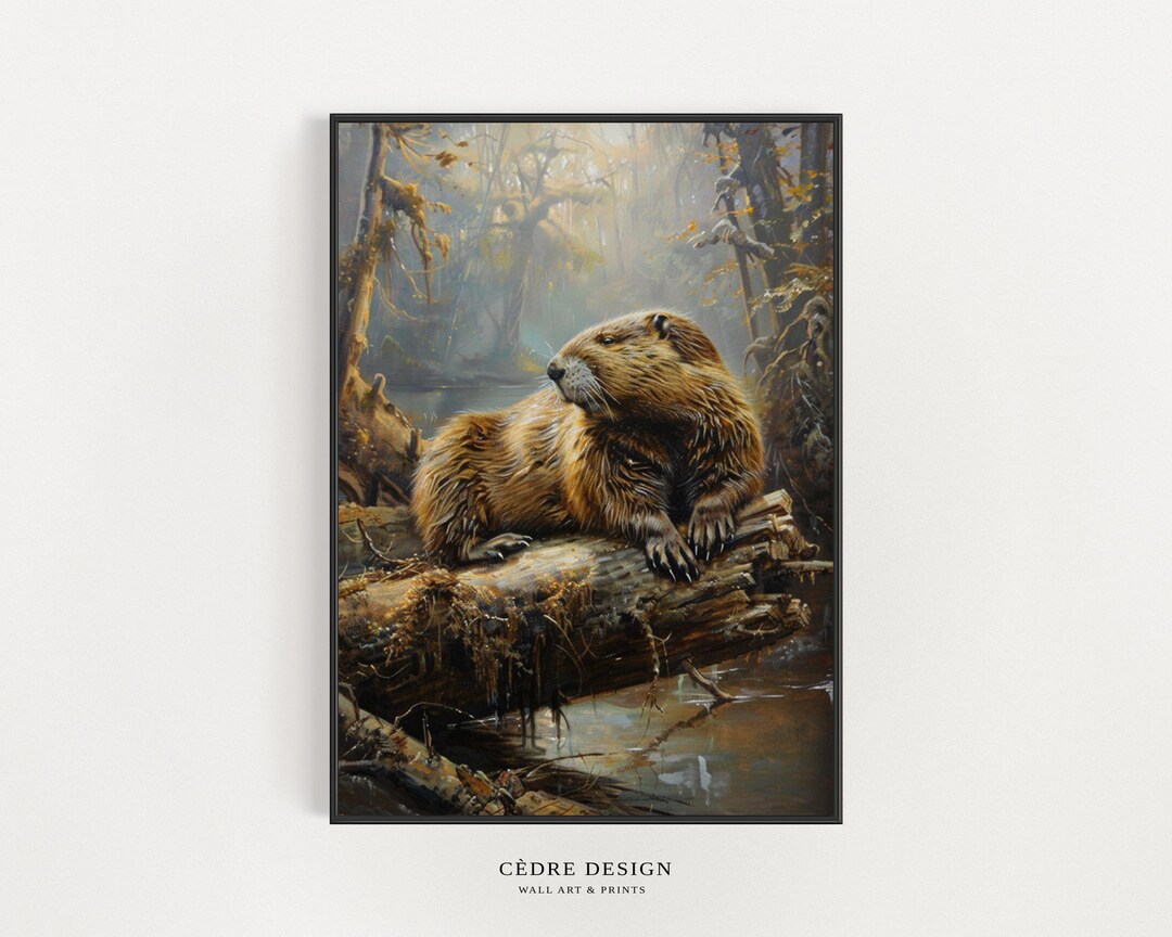 Beaver Oil Painting, Canadian Beaver Wall Art, Aesthetic Beavers Poster ...