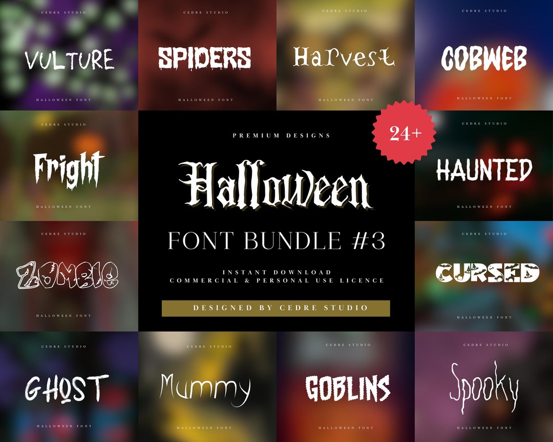 Halloween Font Bundle 3, Gory Retro Halloween Font OTF, Logo Fonts ...