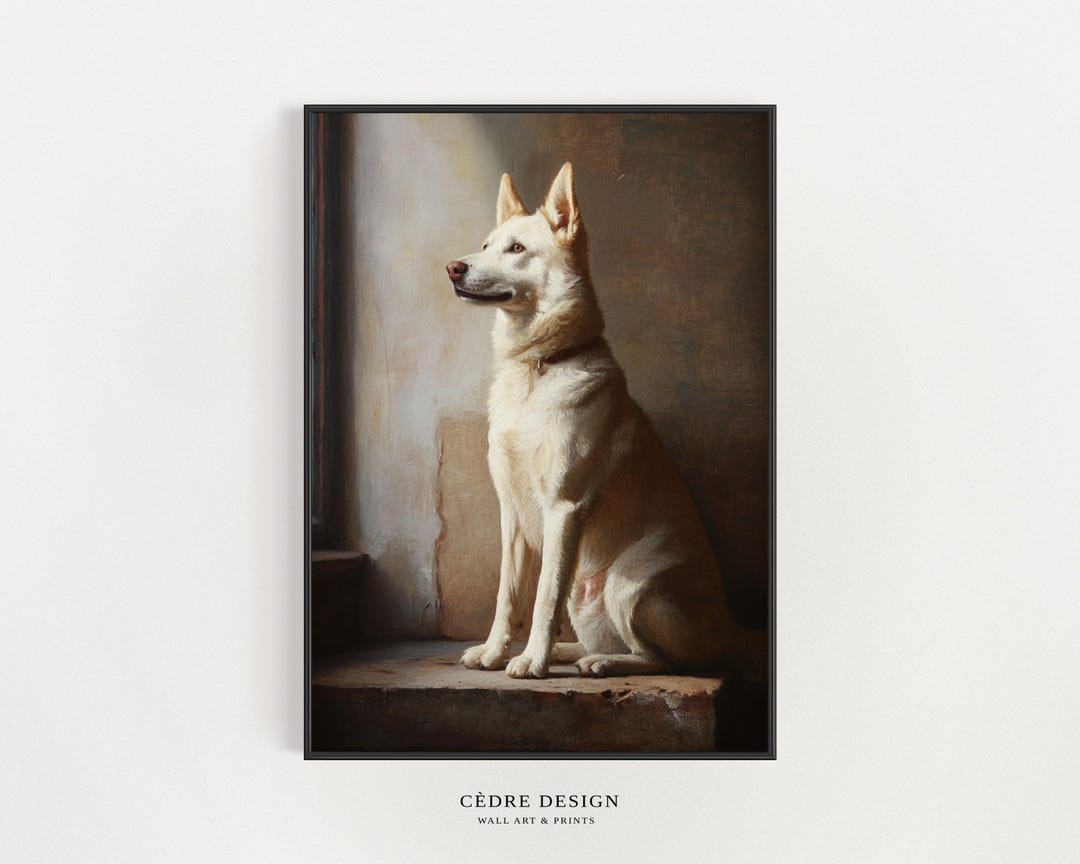 Canaan Dog Oil Painting, Bedouin Sheep Dog Wall Art, Cute Levantine Dog ...