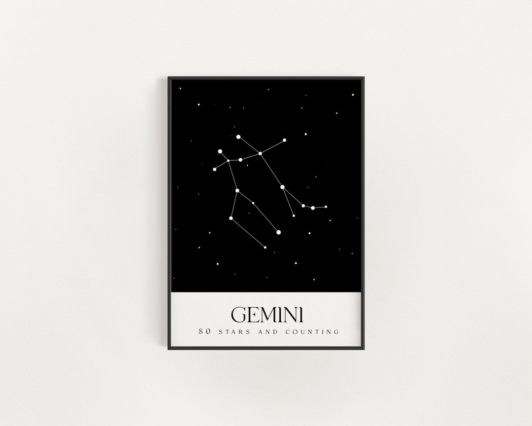 Gemini Constellation Print, Gemini Star Map Zodiac Wall Art, Astrology ...