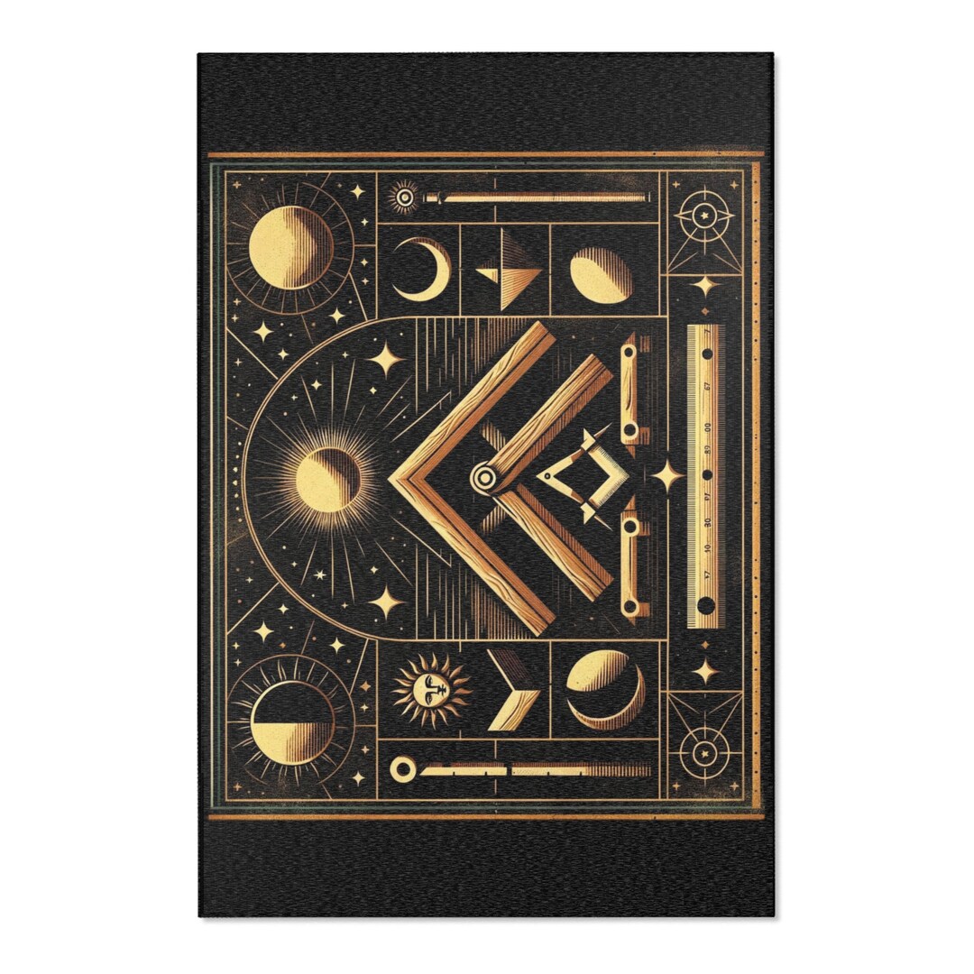Celestial Masonic Area Rug: Starry Night & Moon Freemason Decor for ...