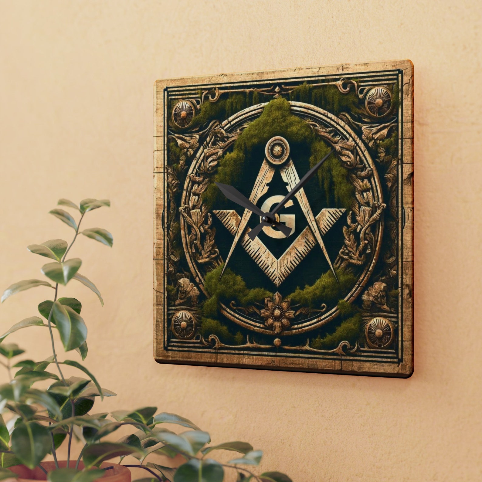 All Natural Inspired Masonic Emblem Acrylic Clock | Antique-inspired ...
