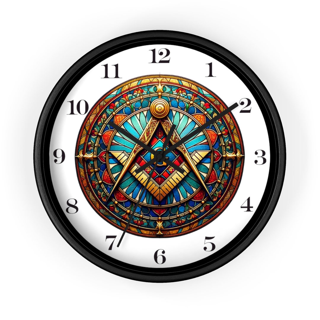 Stained Glass Effect Art Masonic Wall Clock - 10" Silent Timepiece - Etsy