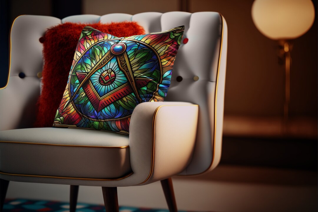 Freemason Masonic Stained Glass Pillow - Masonic Emblem Decorative ...