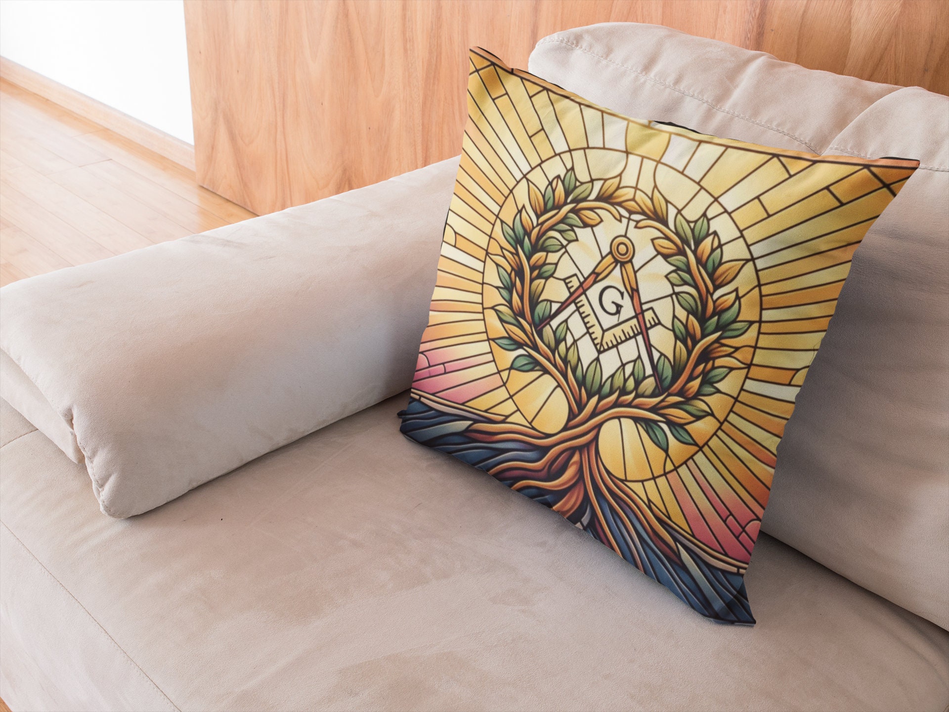 Grand Masonic Crest Cushion Freemason Tree of Life Throw Pillow - Etsy