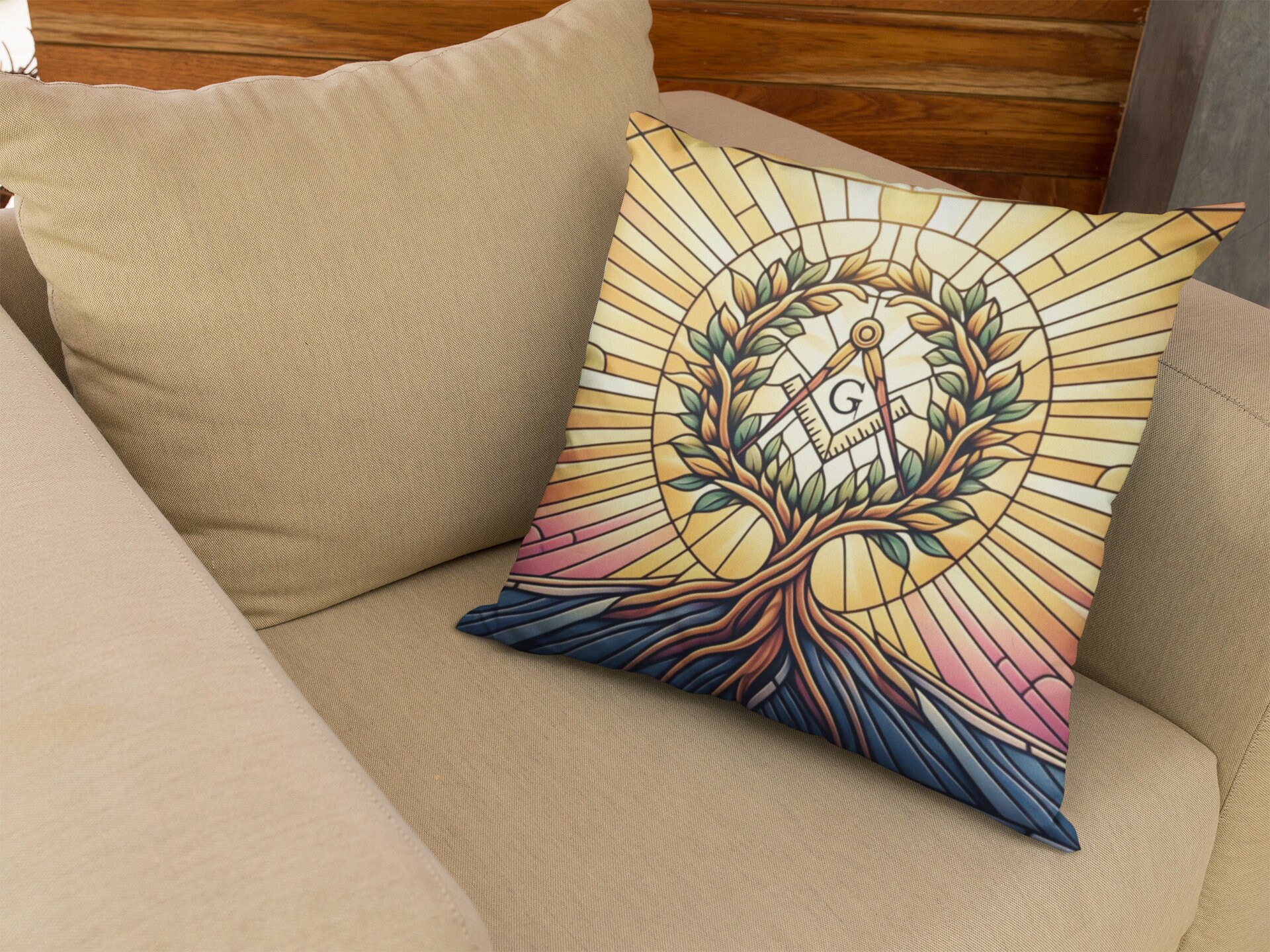 Grand Masonic Crest Cushion - Freemason Tree of Life Throw Pillow - Etsy