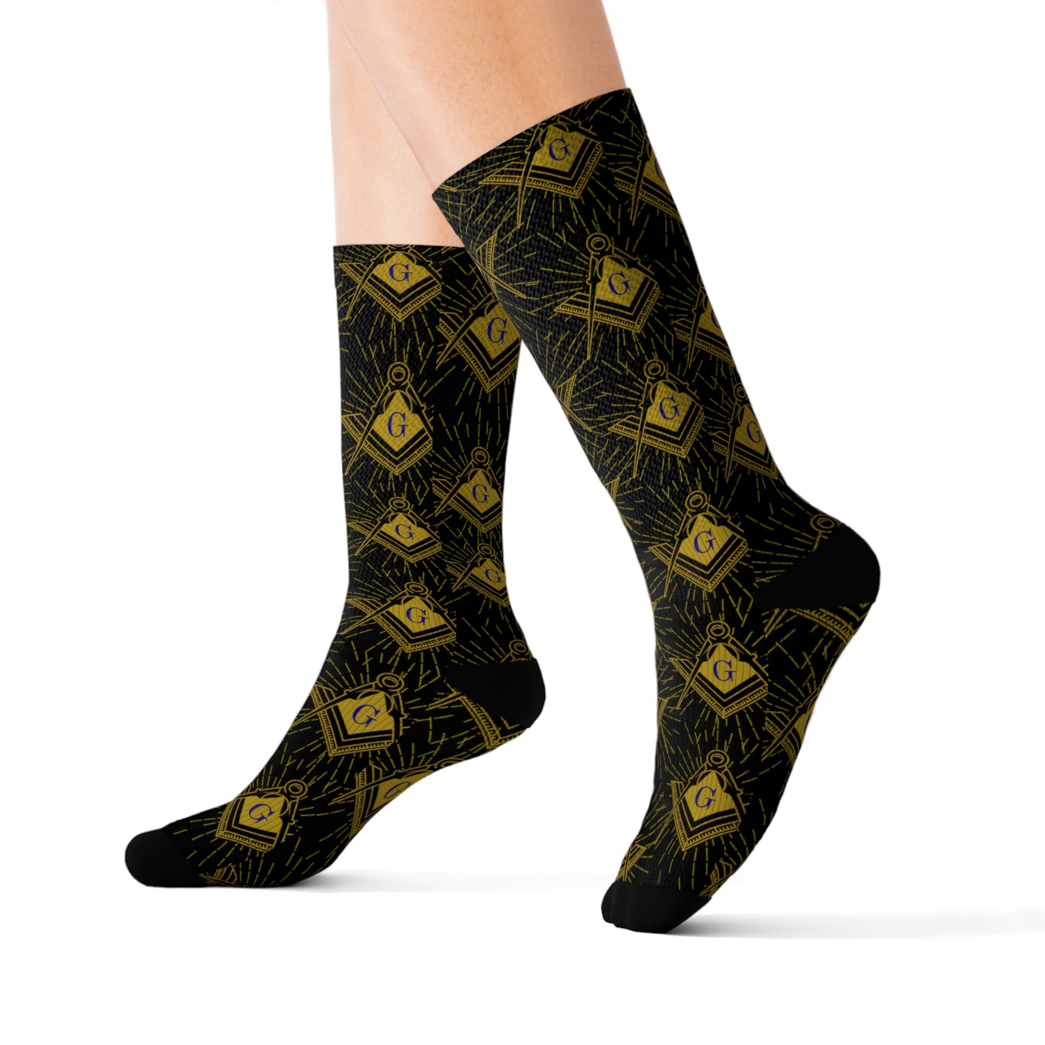 Elegant Masonic Socks - Men's Black & Gold Square and Compass Dress ...