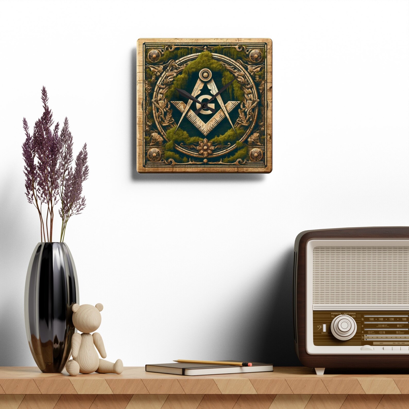 All Natural Inspired Masonic Emblem Acrylic Clock | Antique-inspired ...
