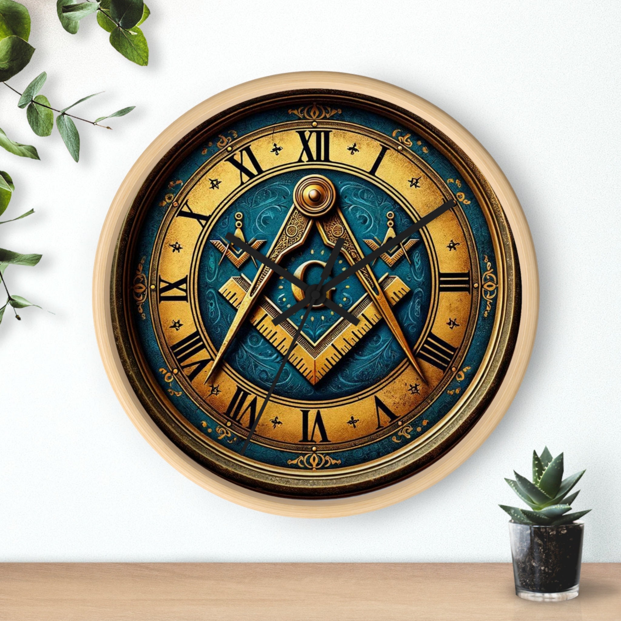 Masonic Wall Clock | Freemason Symbol, Elegant Wood Frame - Etsy