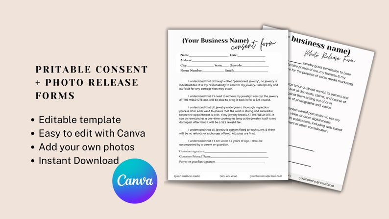 Permanent Jewelry Consent Forms, Waiver Permanent Jewelry, Client Form ...