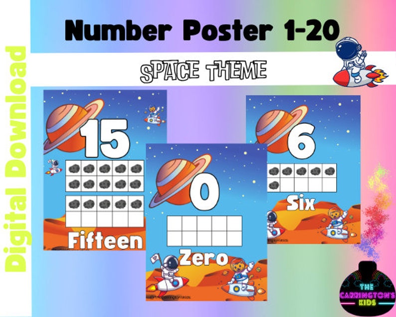 Tabla de números con temática espacial con PDF de diez marcos ...