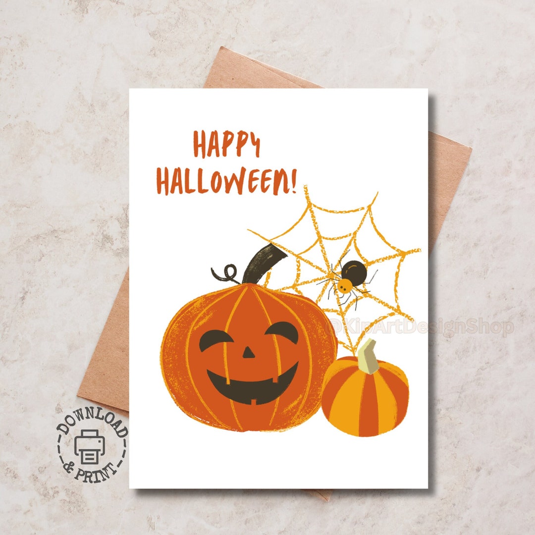 Printable Halloween Card Printable Halloween Greeting Card Fall Pumpkin ...