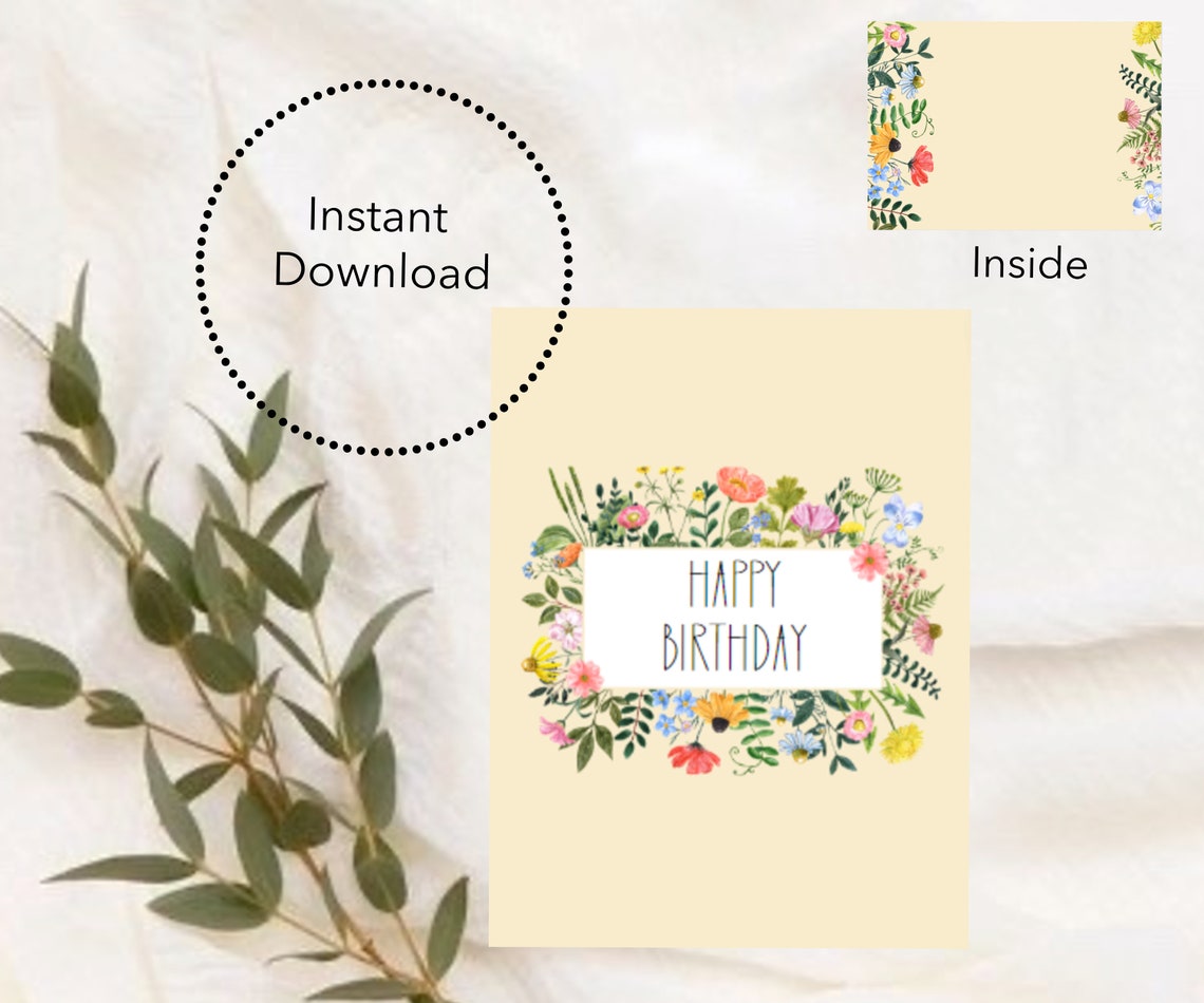 Printable Happy Birthday Card Printable Flower Birthday Card Boho ...