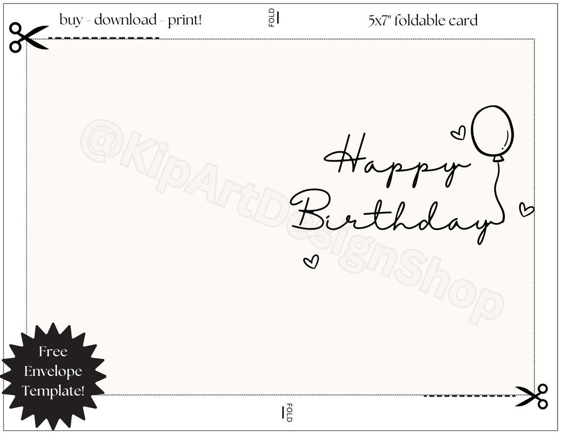 Printable Happy Birthday Card Printable Minimalist Birthday Card Trendy ...