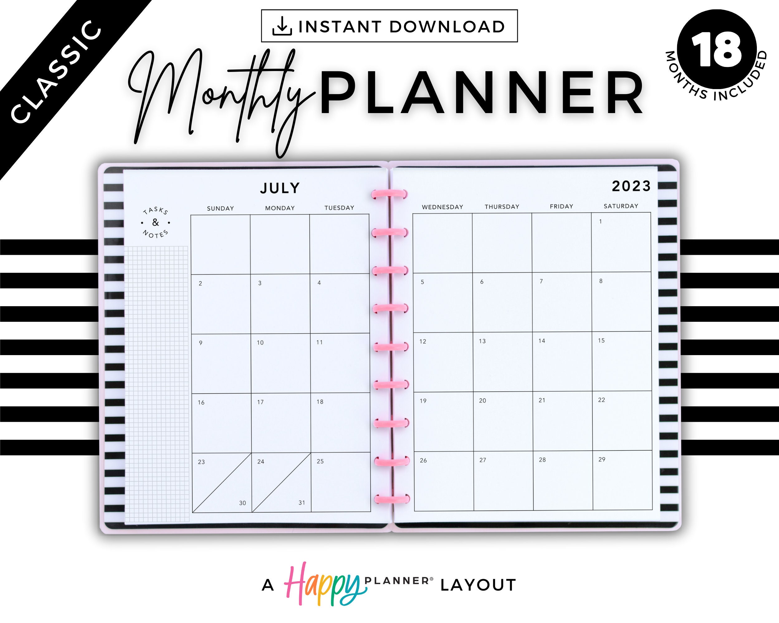 Happy Planner Classic Monthly Planner 18-month Planner Insert July 2023 ...