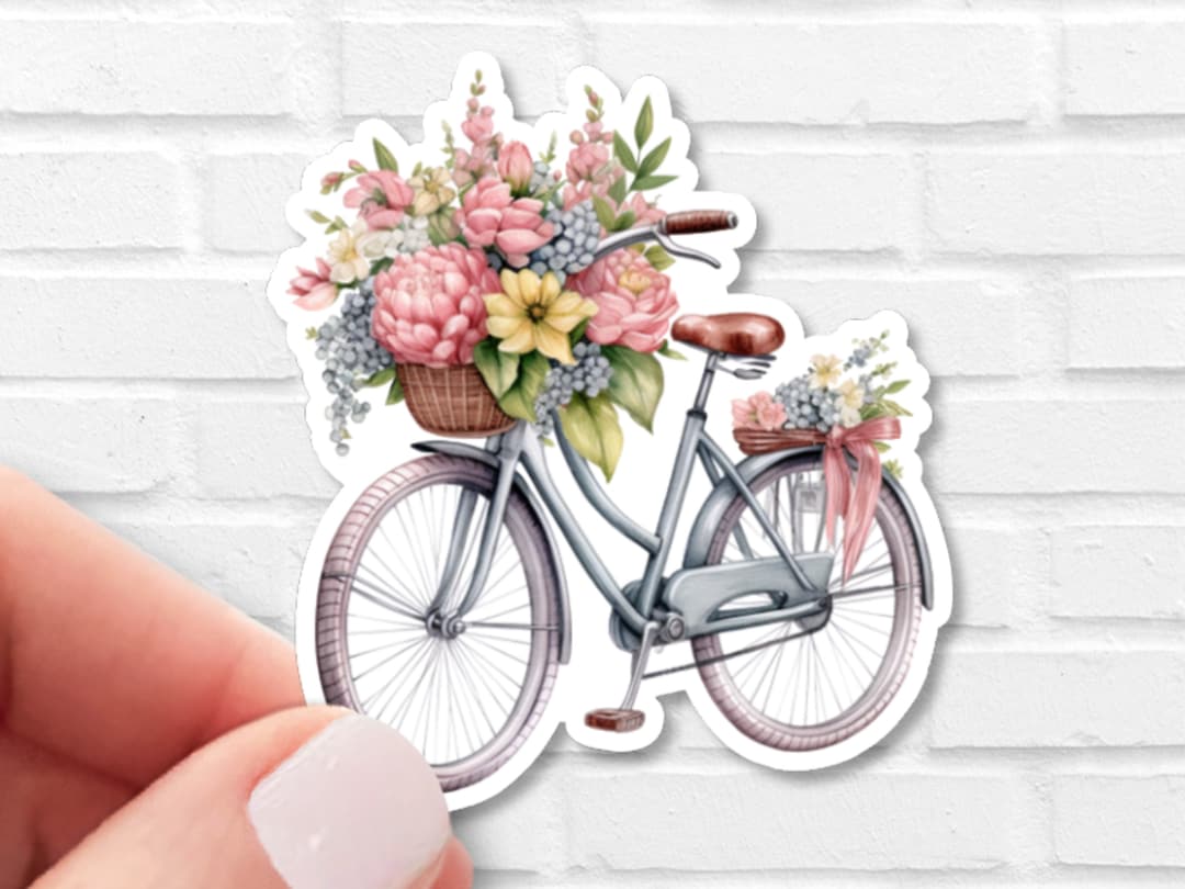Vintage Bicycle With Flowers Sticker | Waterproof Vinyl | Cottagecore ...