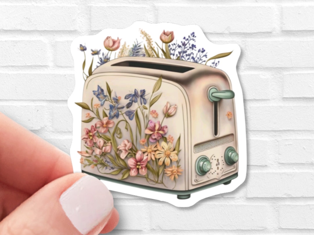 Vintage Toaster With Wildflowers Sticker | Vinyl Waterproof ...