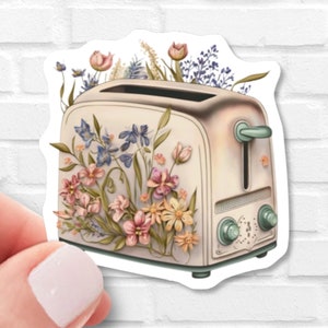 Vintage Toaster With Wildflowers Sticker | Vinyl Waterproof ...