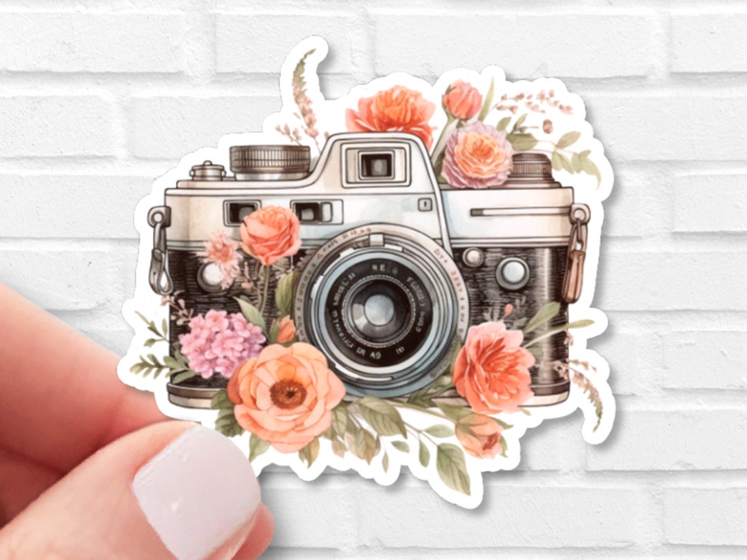 Floral Vintage Camera Sticker | Vinyl, Waterproof | Flower Cottagecore ...
