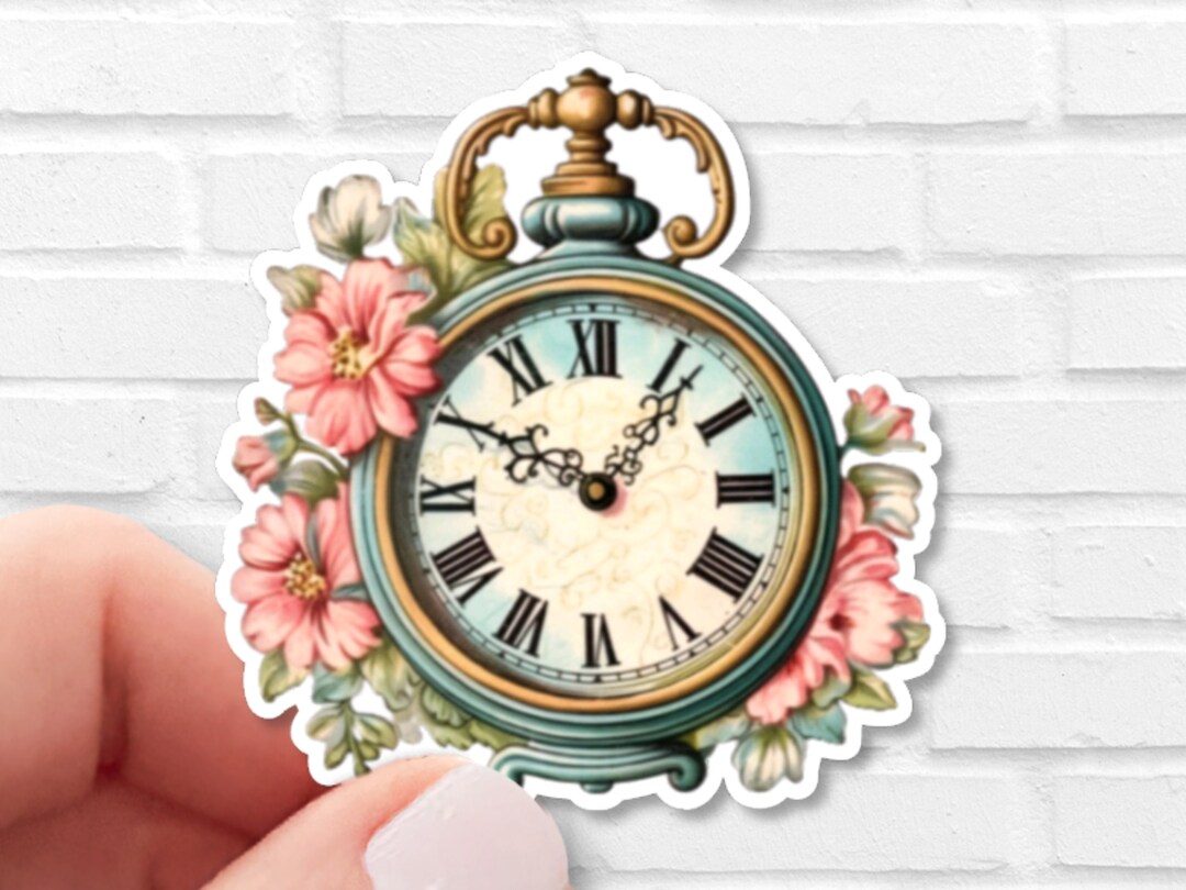 Retro Floral Clock Sticker | Waterproof Vinyl | Cottagecore | Kindle ...