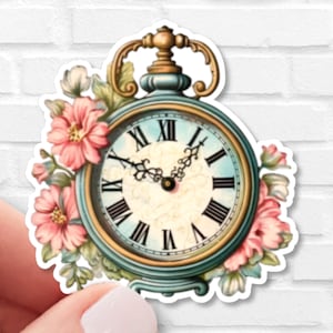 Retro Floral Clock Sticker | Waterproof Vinyl | Cottagecore | Kindle ...