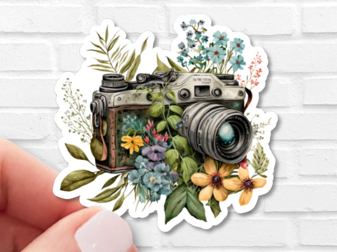 Vintage Camera Sticker With Wildflowers | Vinyl, Waterproof Sticker ...