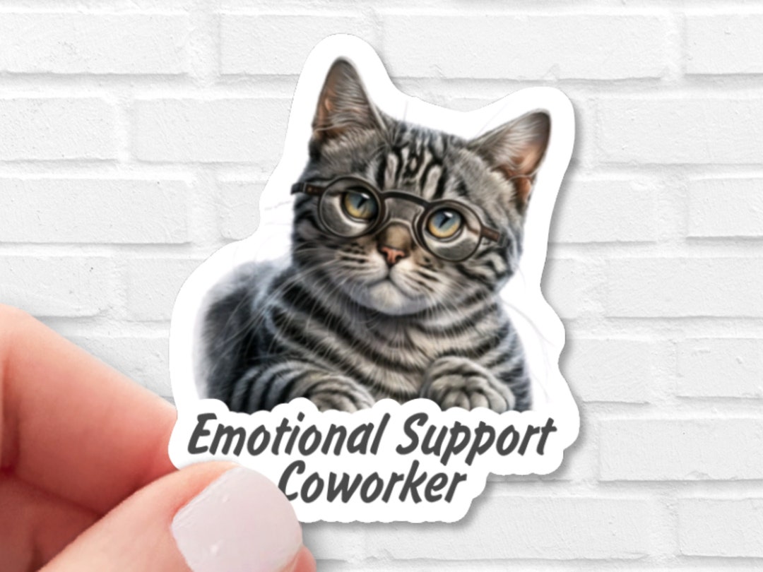 Emotional Support Coworker Gray Tabby Cat Sticker | Vinyl Waterproof ...