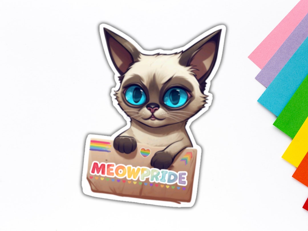 Rainbow Pride Siamese Cat Vinyl Sticker: Cat With Meowpride - Etsy