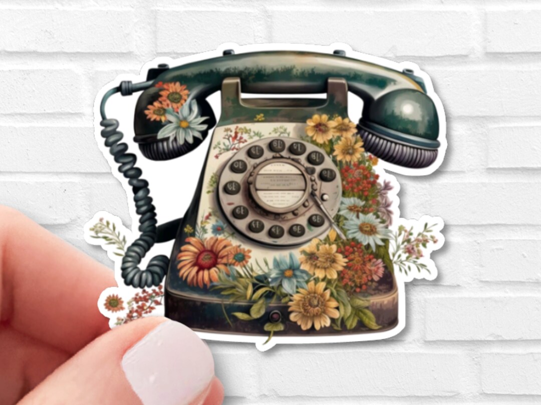 Floral Vintage Rotary Phone Sticker | Vinyl, Waterproof | Cottagecore ...
