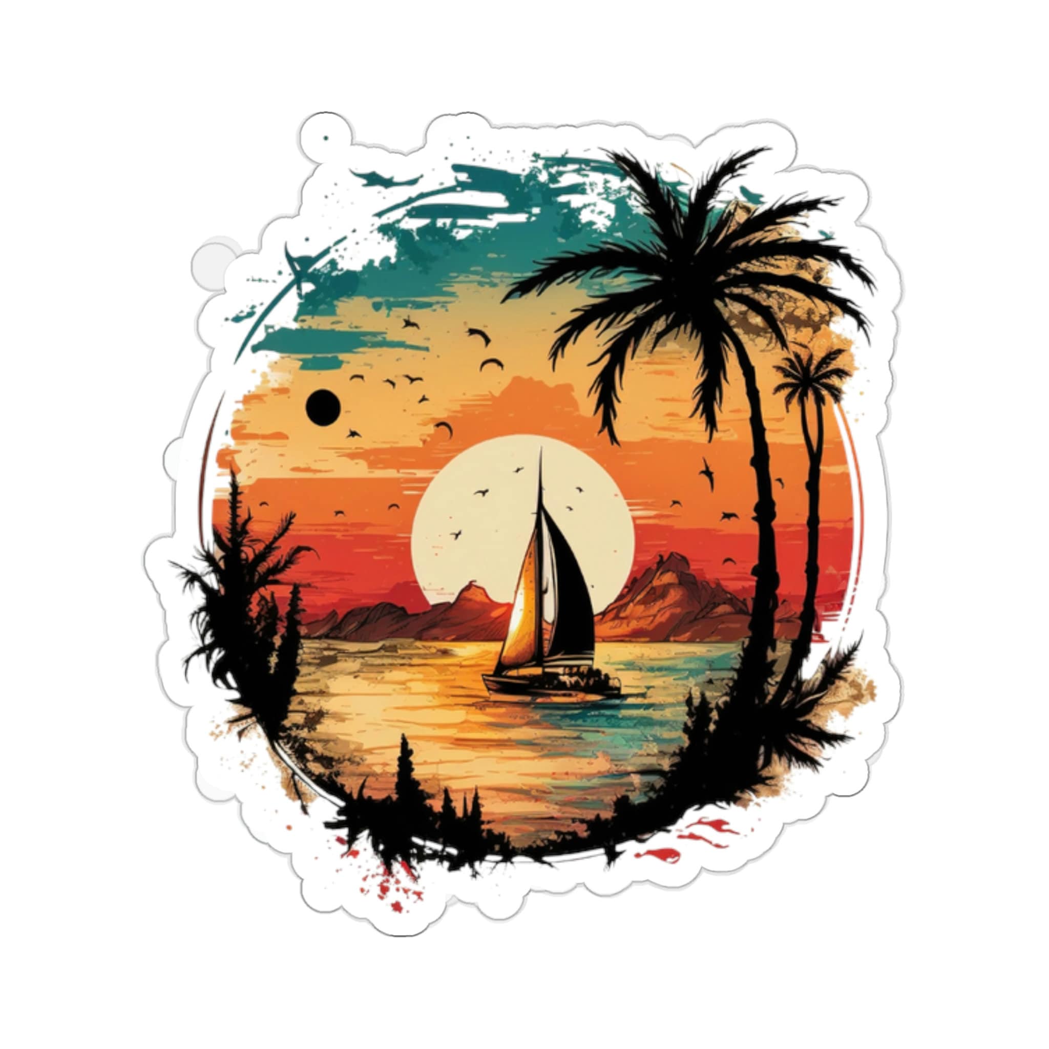 Sailboat Sticker, Ocean Sunset, Palm Tree Decal, Sunset Sticker ...