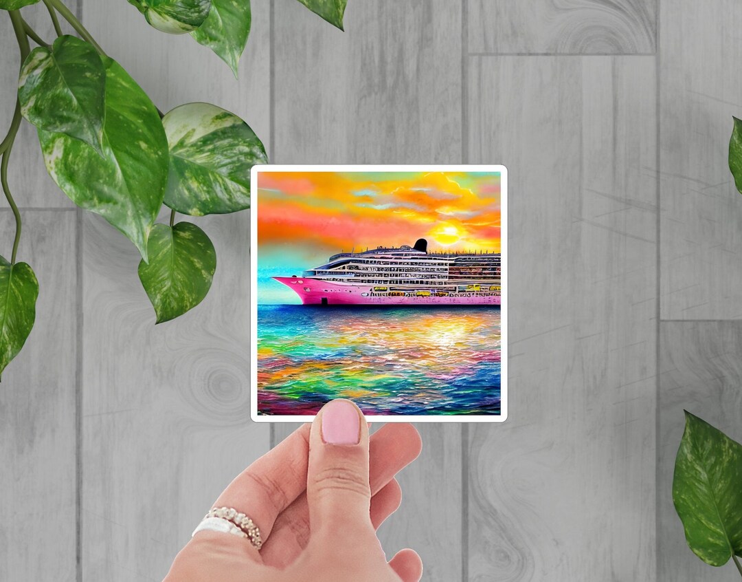 Watercolor Cruise Ship Sticker, Tropical Sunset Sticker, Ocean Decal - Etsy