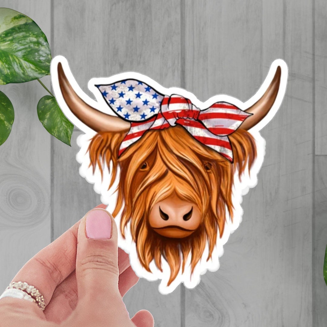 Highland Cow Sticker, Cute Highland Decal, Cow Decal, Patriotic Sticker ...