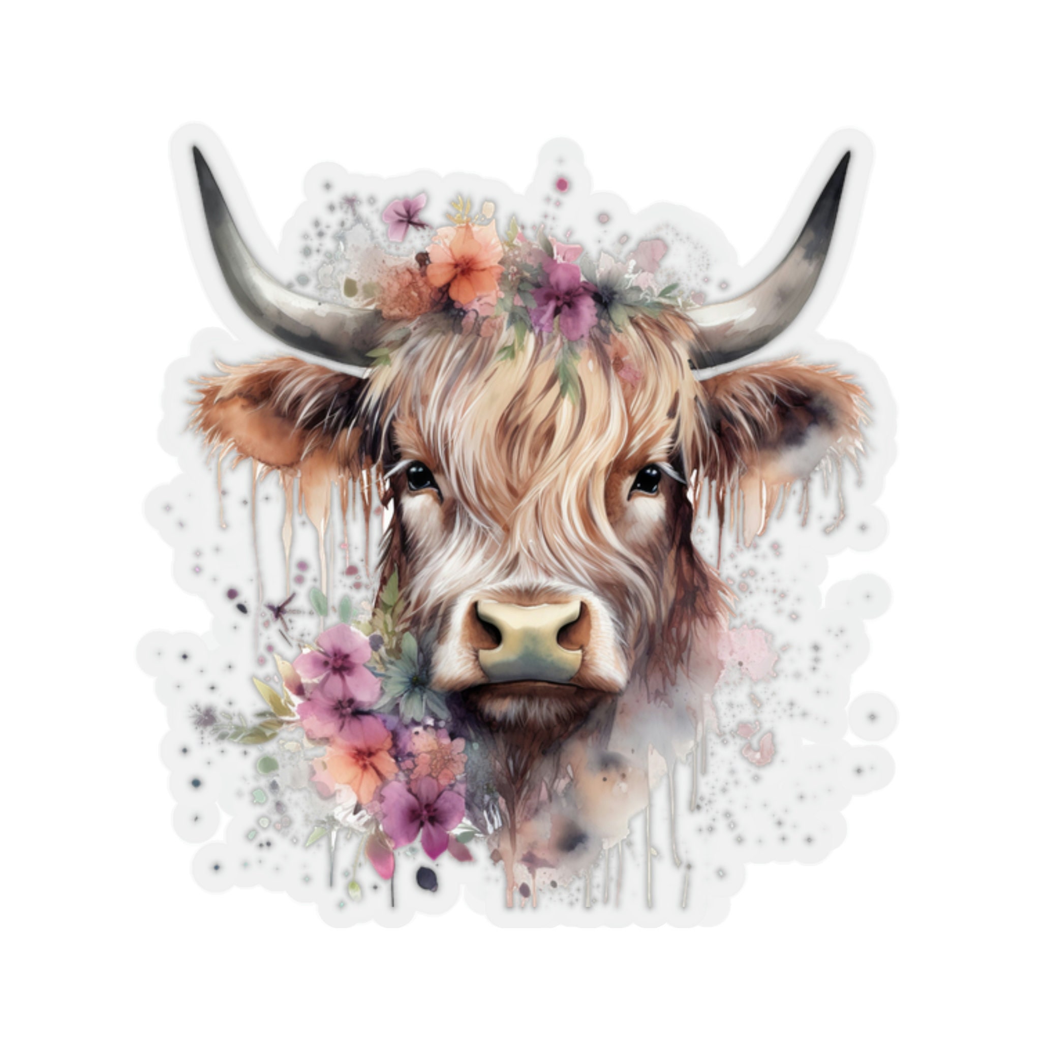 Floral Highland Cow Vinyl Decal Sticker, Sticker for Water Bottle ...