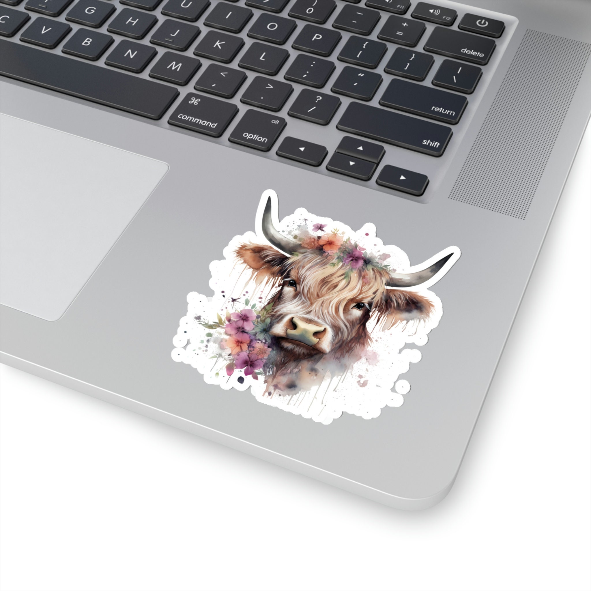Floral Highland Cow Vinyl Decal Sticker, Sticker for Water Bottle ...