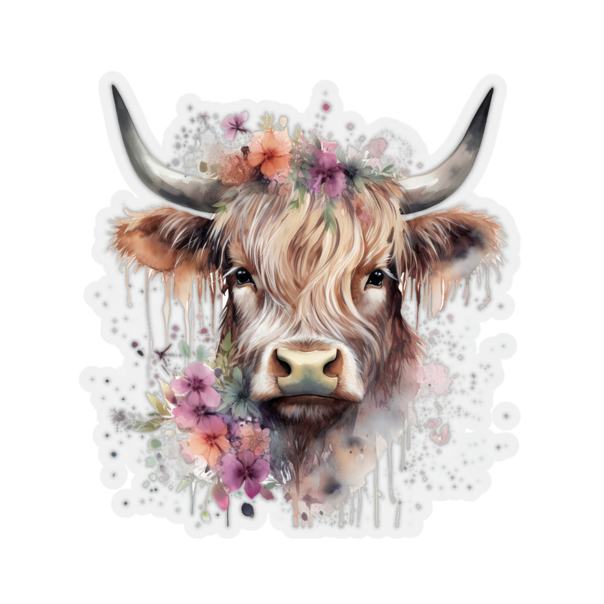 Floral Highland Cow Vinyl Decal Sticker, Sticker for Water Bottle ...